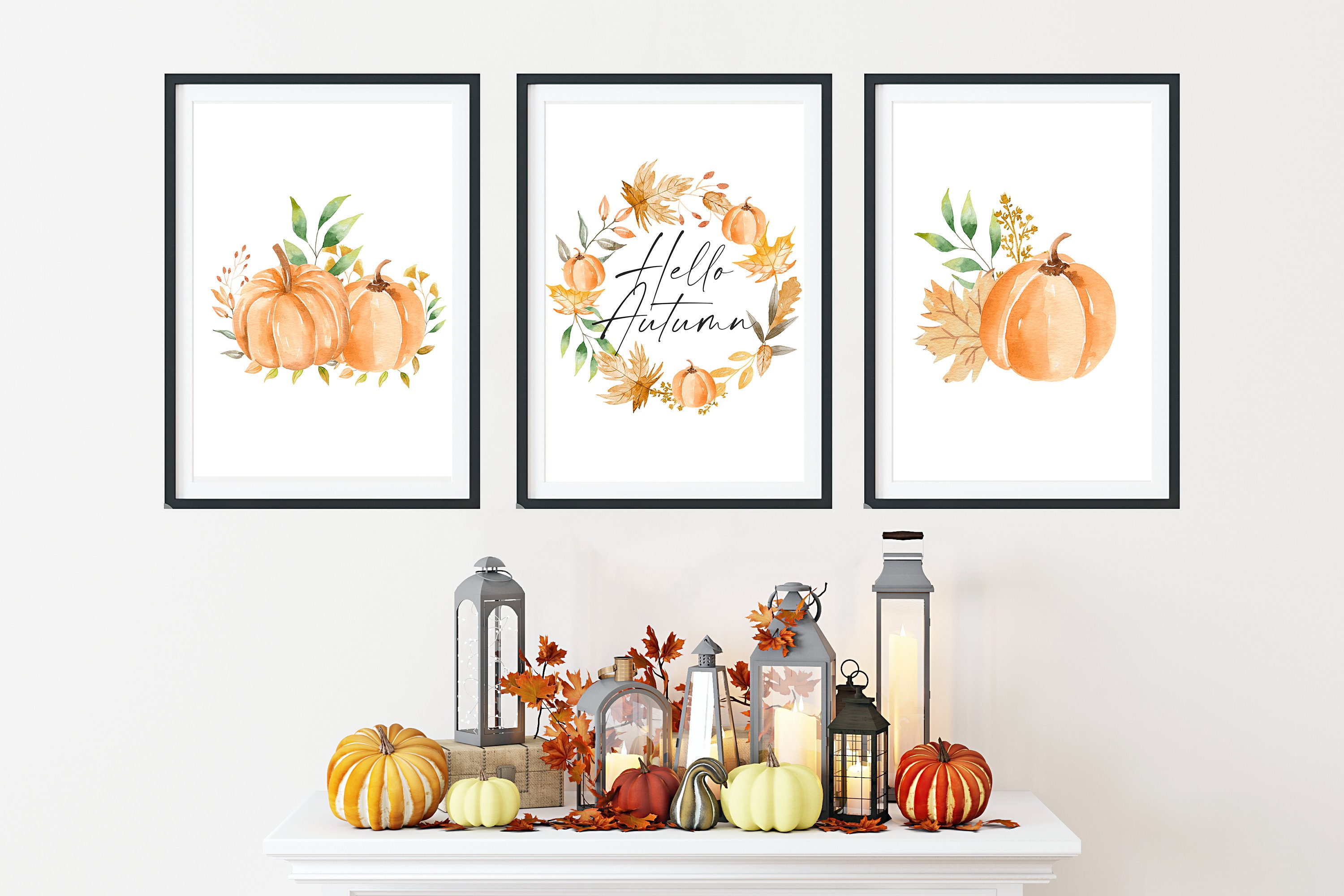 Hello Autumn Decor Set of 3 Pumpkin Prints, Trio Design. Autumn Home ...