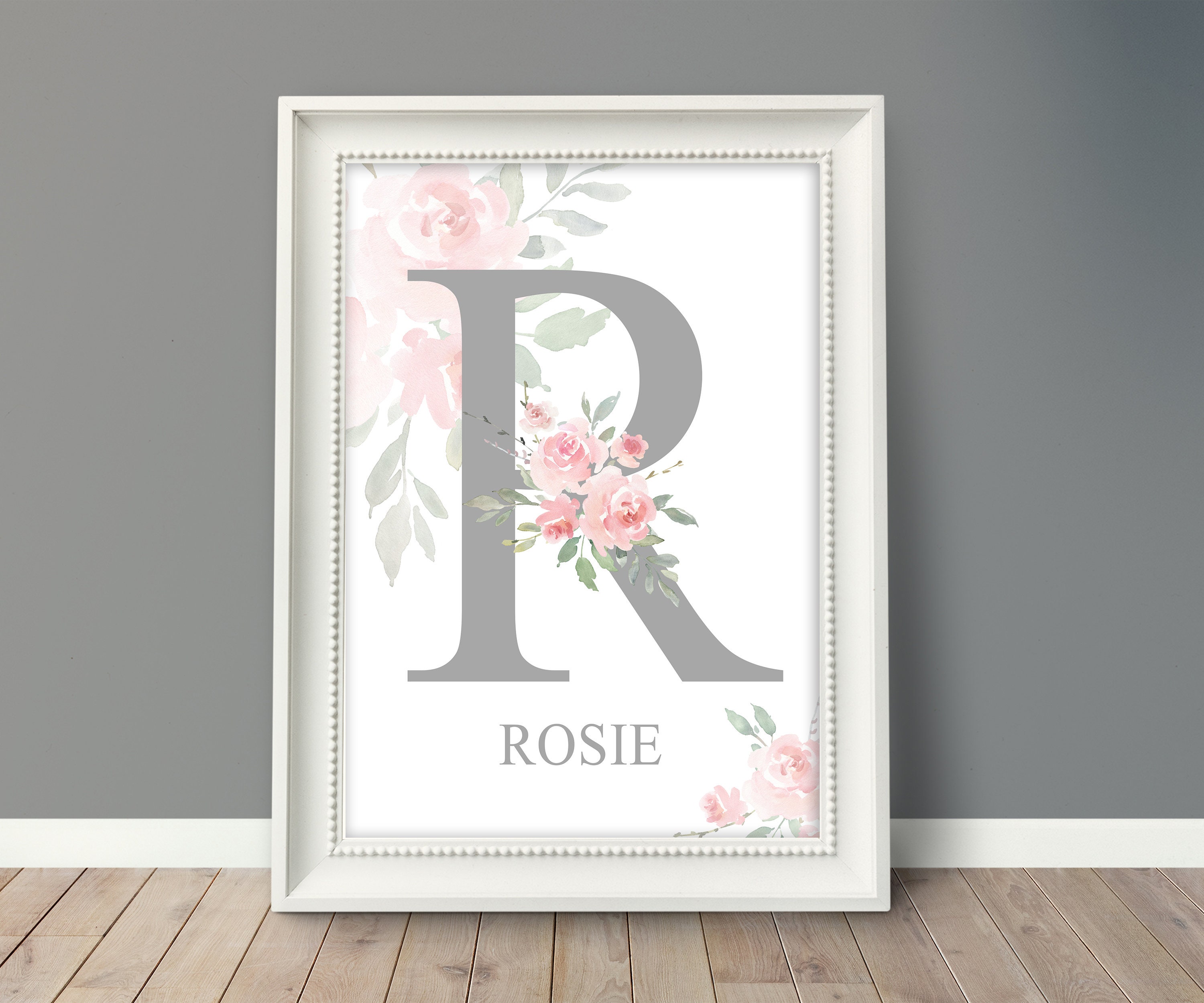 Personalised Initial Print Nursery Decor - Pink Watercolour Wall Art ...