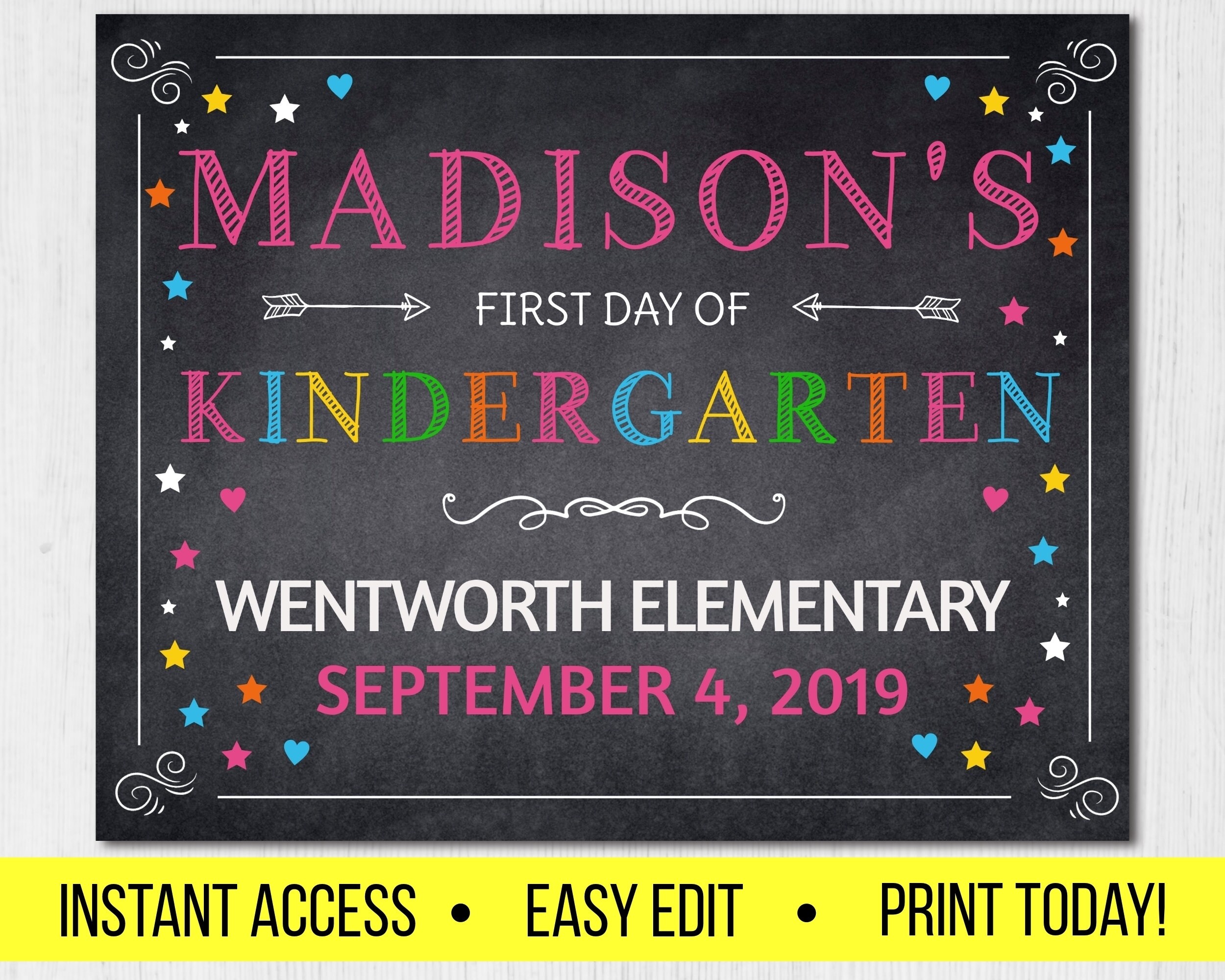 Editable First Day Of School Photo Prop Kindergarten School | Etsy