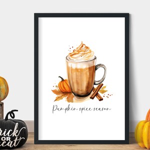 Pumpkin Spice Season Print. Autumn Kitchen Decor. Pumpkin Coffee Latte ...