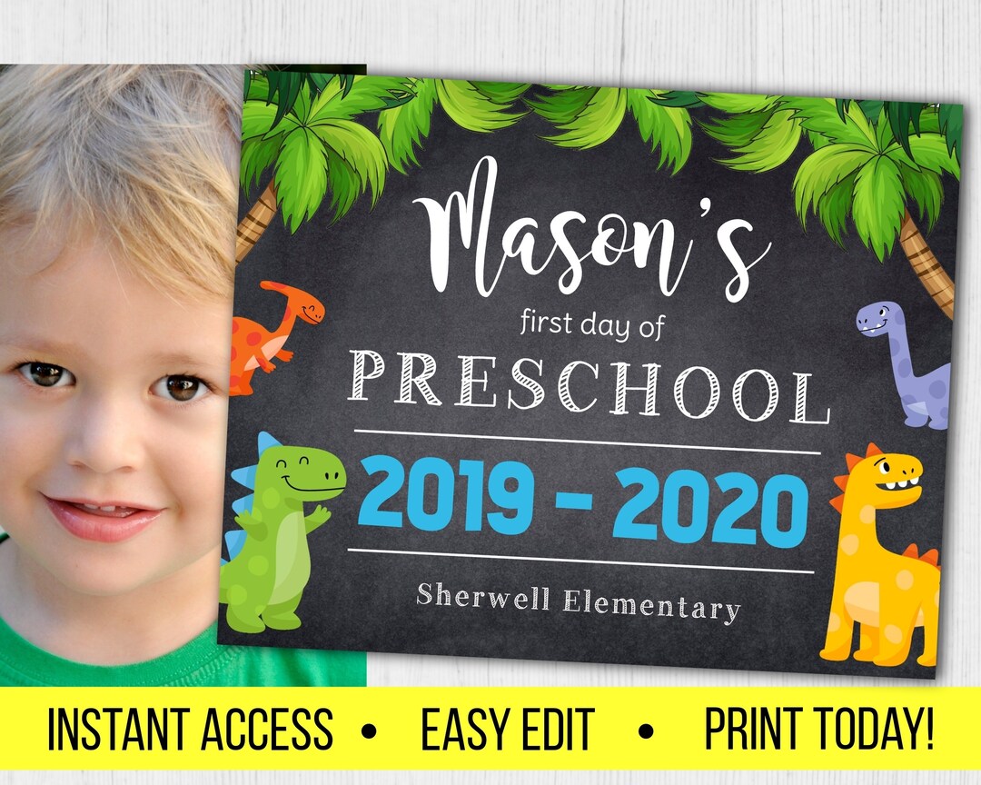 Editable Dinosaur First Day of School Sign, School Sign ANY GRADE, Boys ...