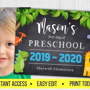 Editable Dinosaur First Day of School Sign, School Sign ANY GRADE, Boys ...