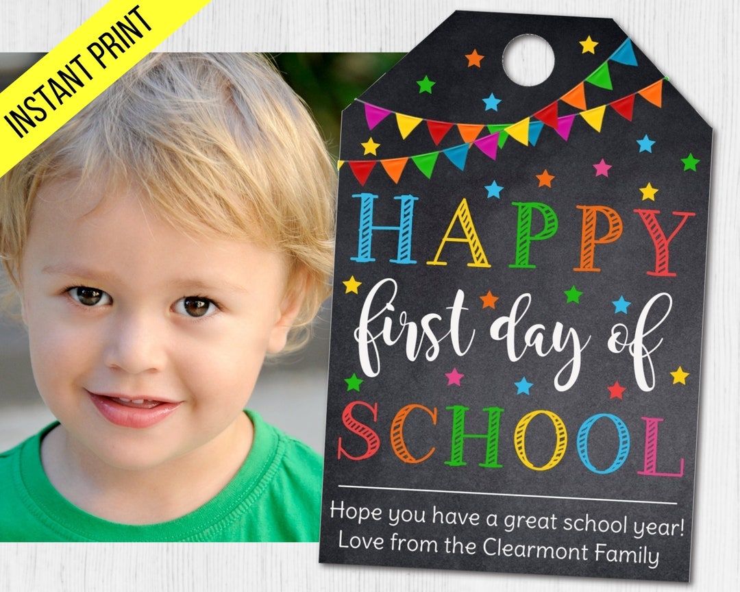 Editable Happy First Day of School Tags, Back to School Labels Black ...