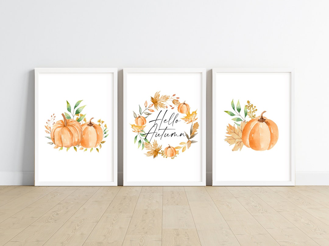 Hello Autumn Decor Set of 3 Pumpkin Prints, Trio Design. Autumn Home ...