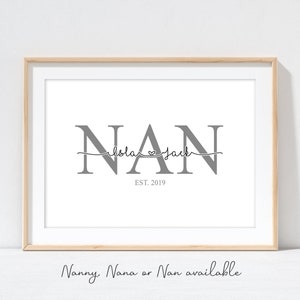 Personalised Nanny Gift, Nan or Nana Print From Grandkids. Family Name ...