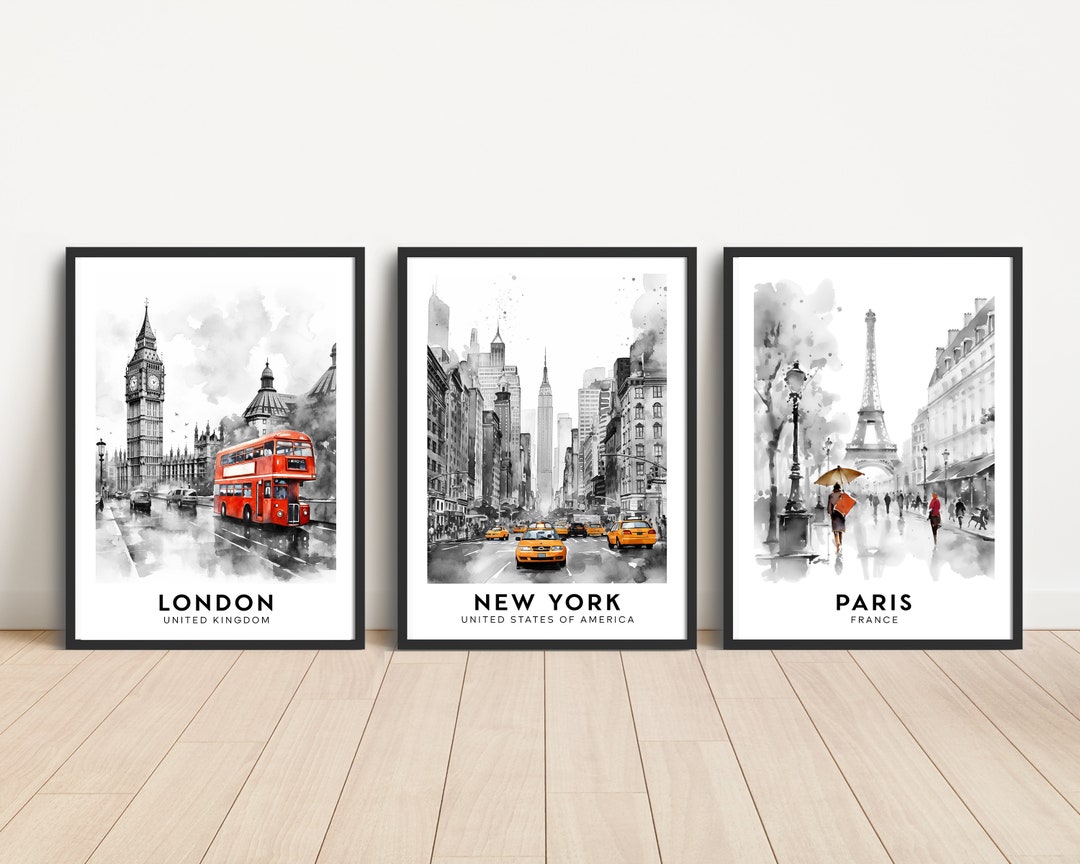 Custom City Landmarks Prints Black & White, Travel Destination Posters ...
