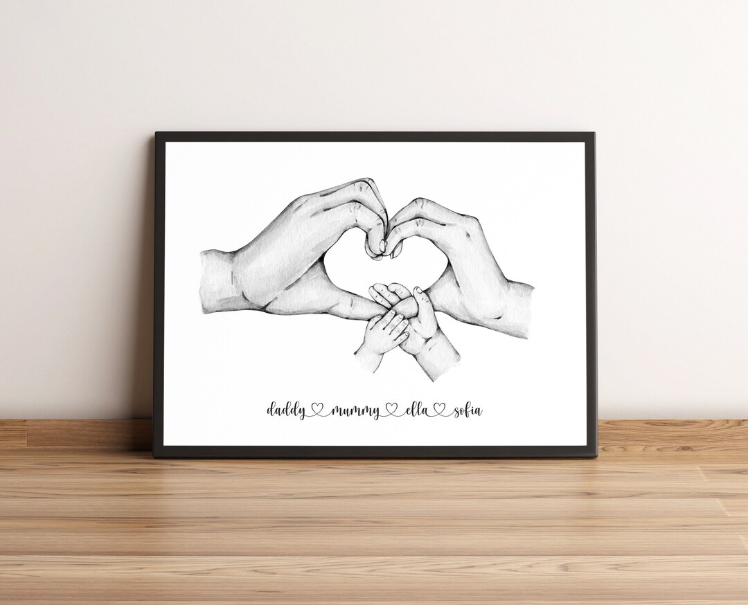 Personalised Family Hands Print, Family Sketch Prints, Holding Hands ...