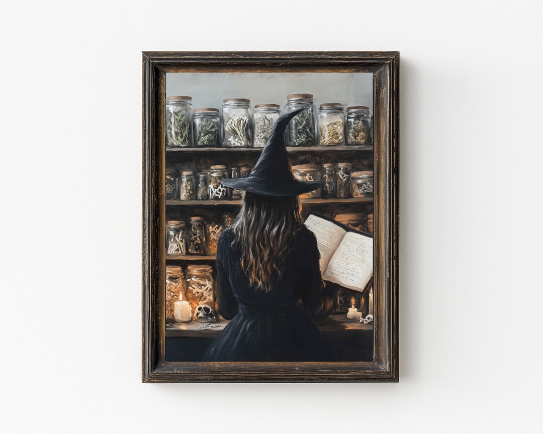 Witch Creating Spells. Halloween Witch Kitchen Print. Gothic Dark Art ...