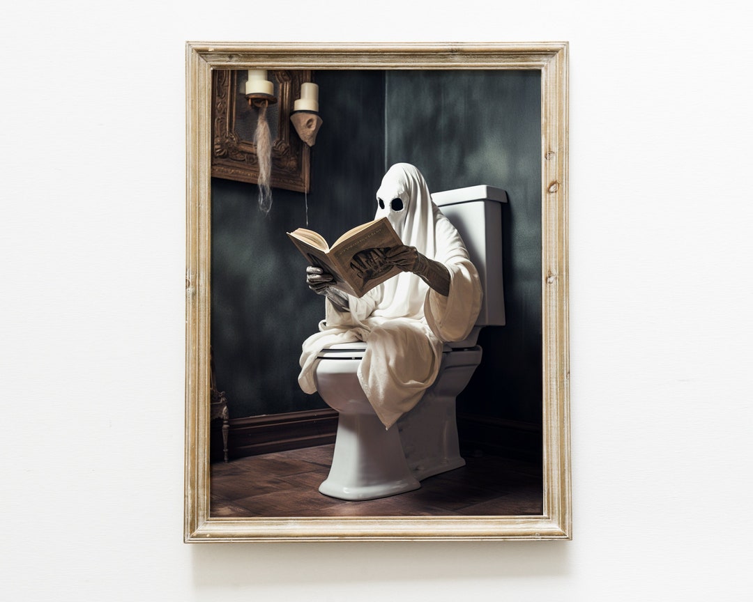 Ghost on Toilet Print, Ghost in Bathroom. Vintage Poster, Halloween ...