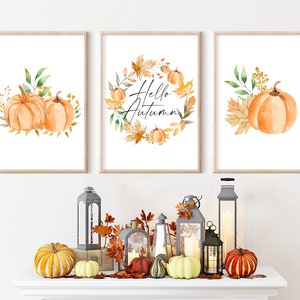 Hello Autumn Decor Set of 3 Pumpkin Prints, Trio Design. Autumn Home ...