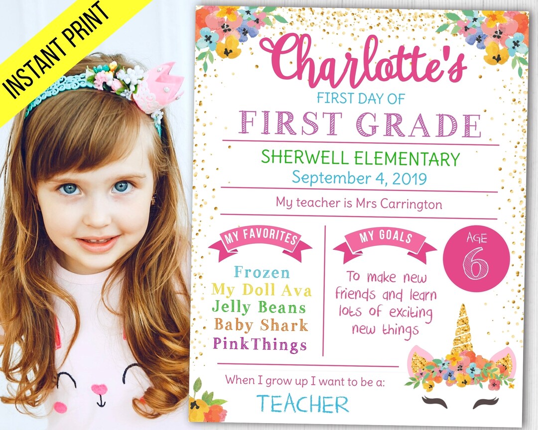 EDITABLE First Day of School Photo Prop Unicorn, School Sign ANY GRADE ...