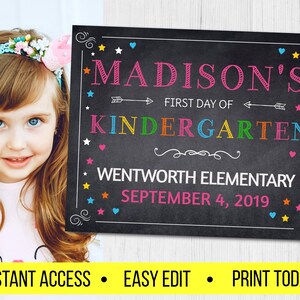 Editable First Day of School Photo Prop Kindergarten School - Etsy
