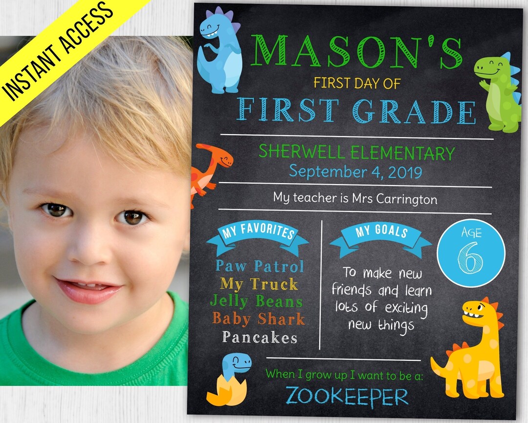 Editable Dinosaur First Day of School Photo Prop, School Sign ANY GRADE ...