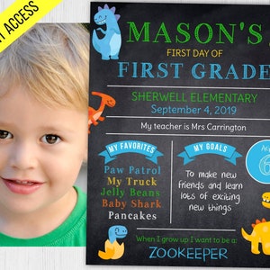 Editable Dinosaur First Day of School Photo Prop, School Sign ANY GRADE ...