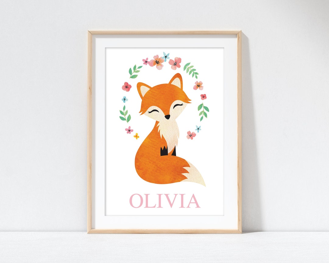 PERSONALISED Nursery Fox A4 Print - Cute Woodland Animal Wall Art, Baby ...