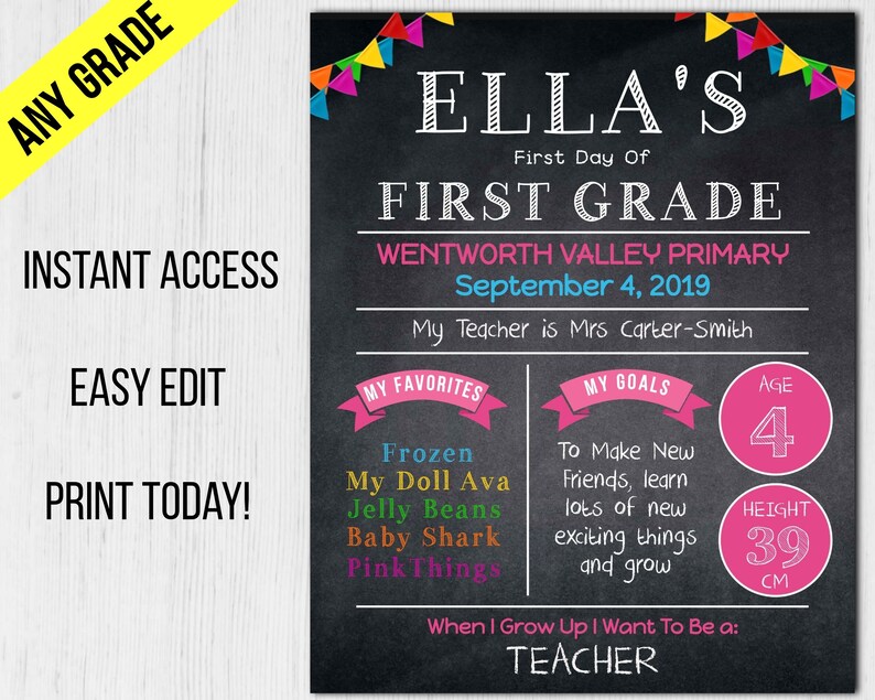 EDITABLE Back to School Photo Prop 1st Day of School Sign - Etsy