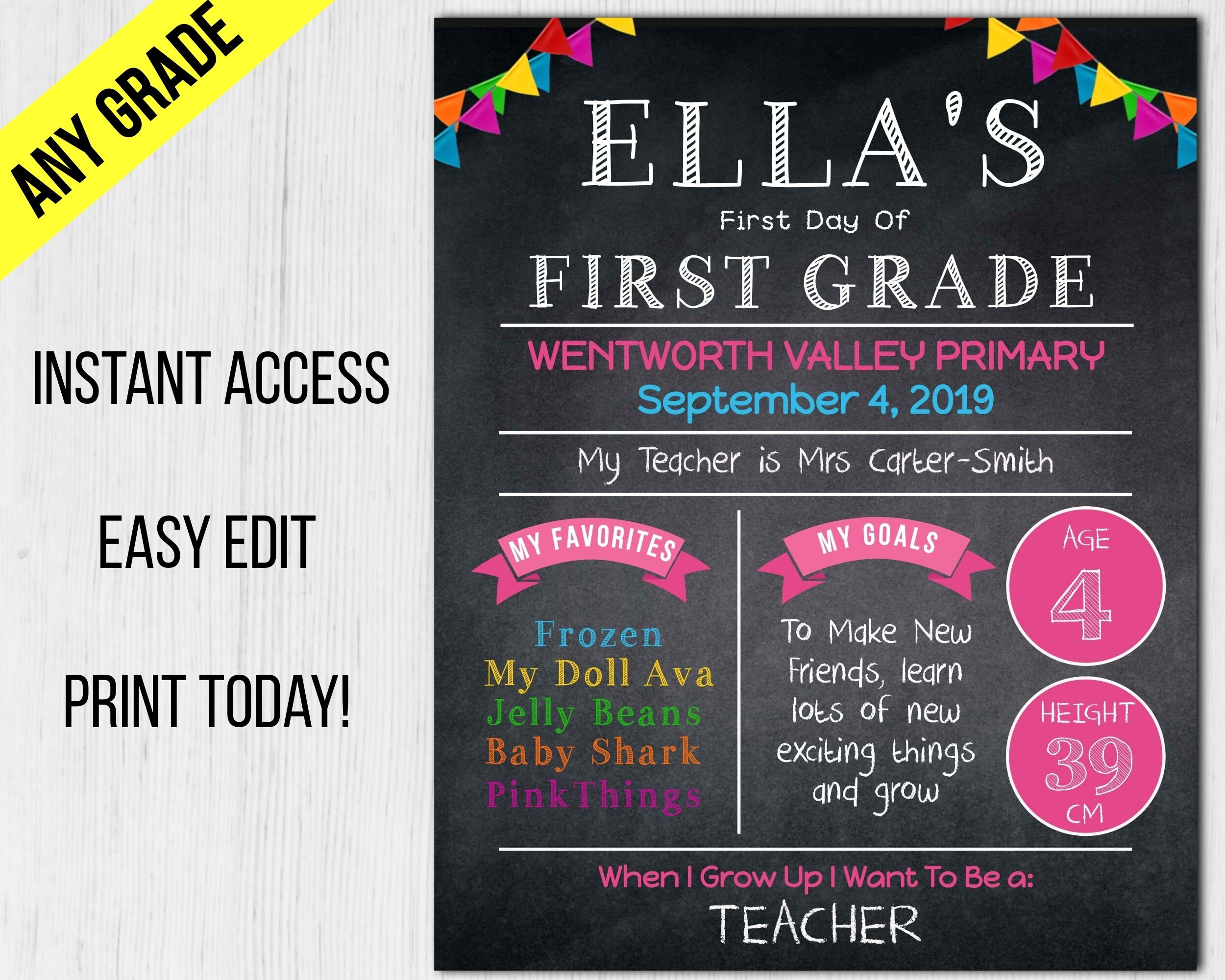 EDITABLE Back To School Photo Prop 1st Day Of School Sign | Etsy