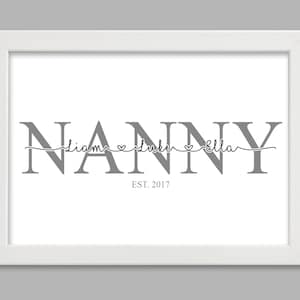 Personalised Nanny Gift, Nan or Nana Print From Grandkids. Family Name ...