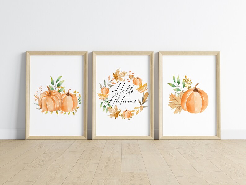 Hello Autumn Decor Set of 3 Pumpkin Prints, Trio Design. Autumn Home ...