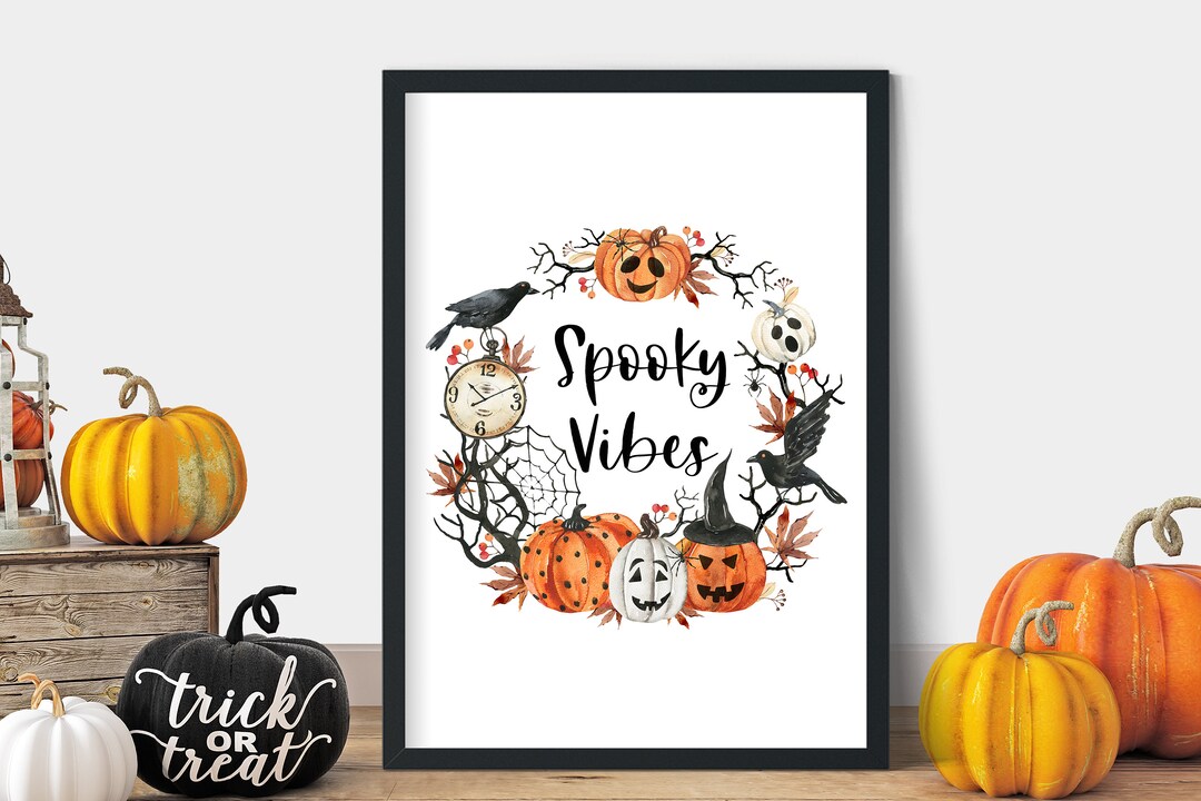 Spooky Vibes Halloween Print, Halloween Decor, Spooky Wreath Wall Art ...