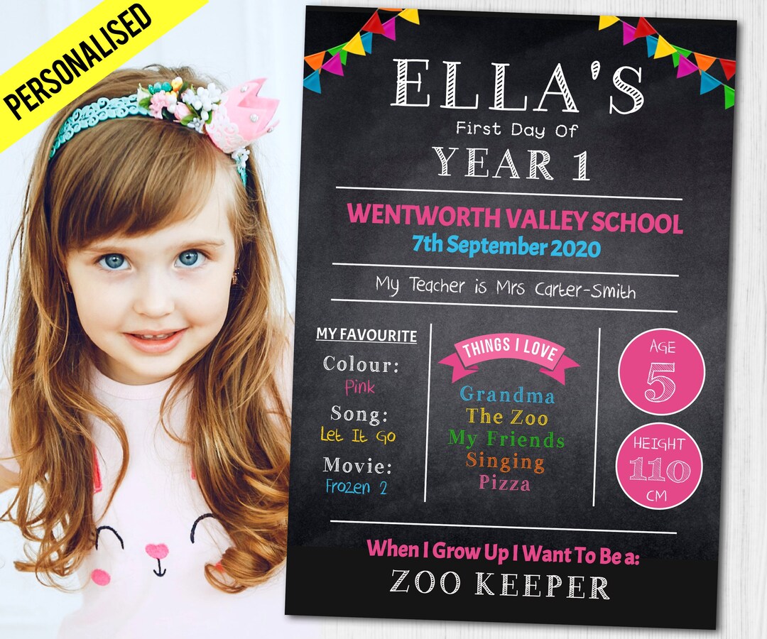 First Day of School Sign, Back to School Personalised Chalkboard Poster ...