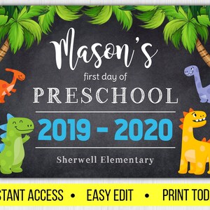 Editable Dinosaur First Day of School Sign, School Sign ANY GRADE, Boys ...