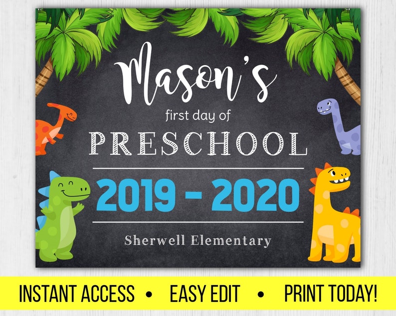 Editable Dinosaur First Day of School Sign School Sign ANY | Etsy