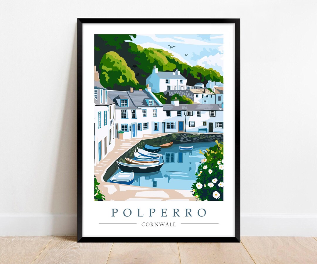 Polperro Harbour Art Print: Vintage Cornwall Travel Poster - Etsy