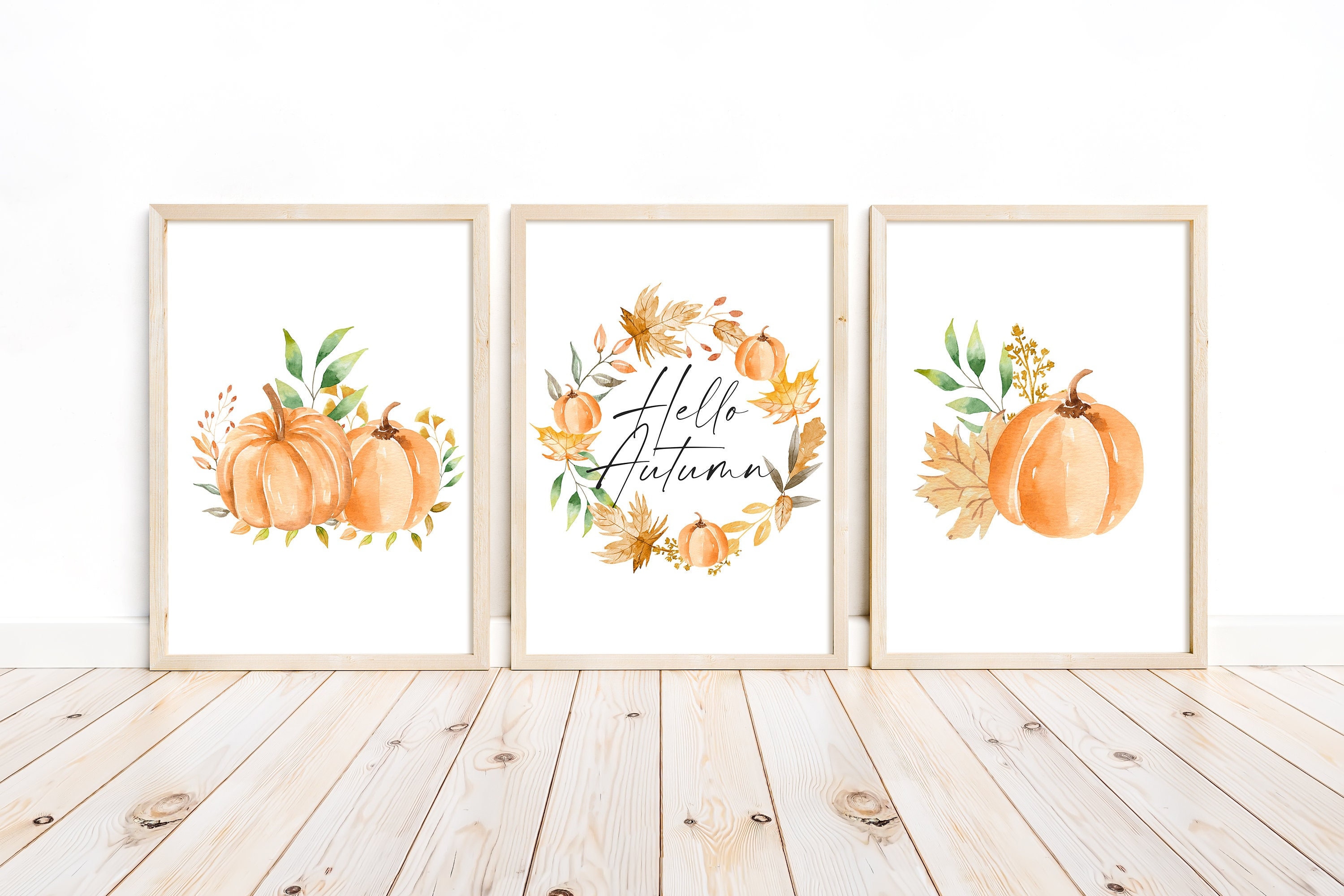 Hello Autumn Decor Set of 3 Pumpkin Prints, Trio Design. Autumn Home ...