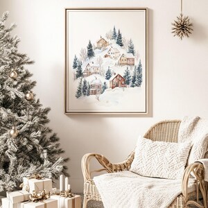 Christmas Winter Village Print. Rustic Vintage Winter Scene Wall Art ...