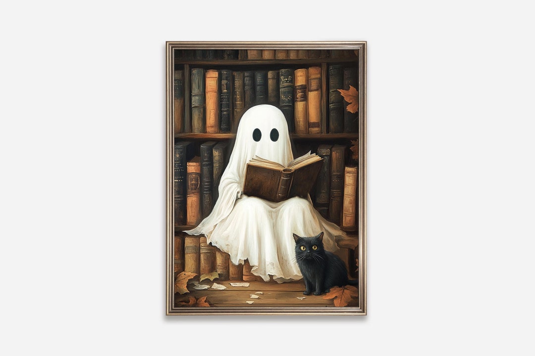 Ghost in a Library Print. Vintage Halloween Printable. Spooky Wall Art ...