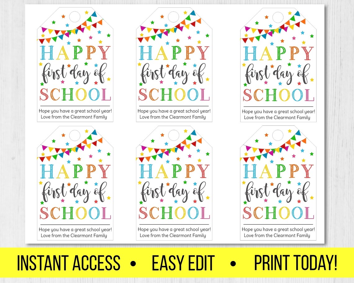 Editable Happy First Day of School Tags Back to School | Etsy