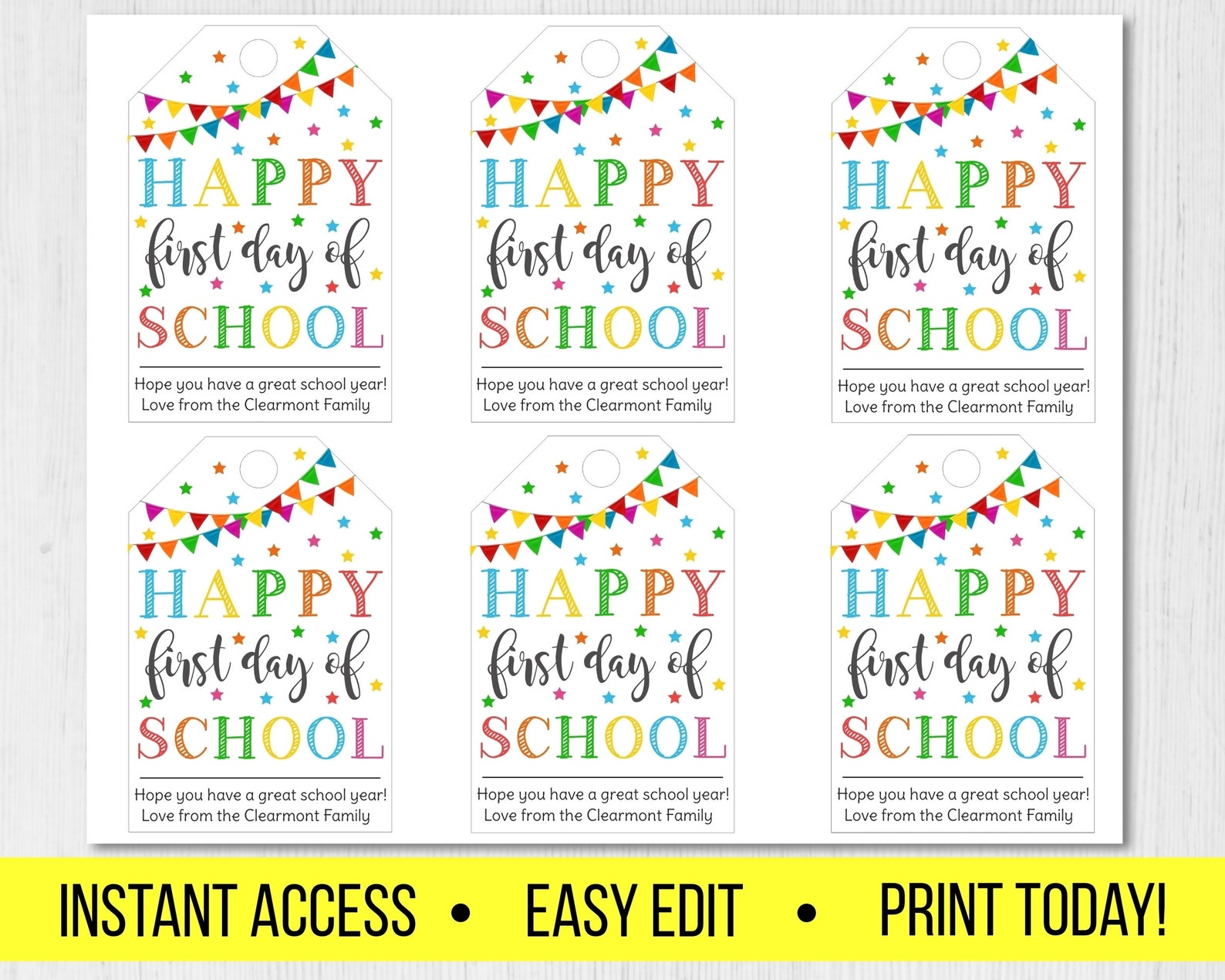 Editable Happy First Day of School Tags Back to School | Etsy