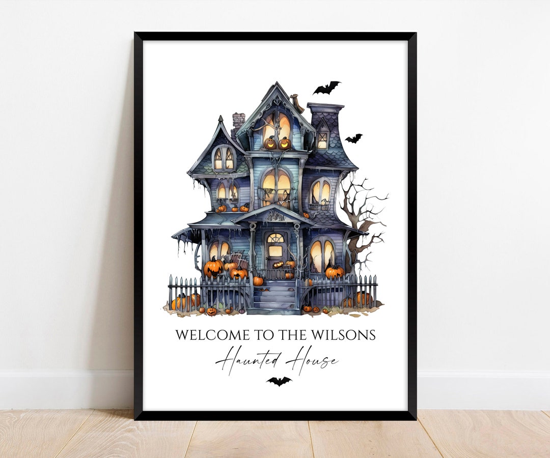 Personalised Haunted House Halloween Print, Spooky Halloween Home Decor ...
