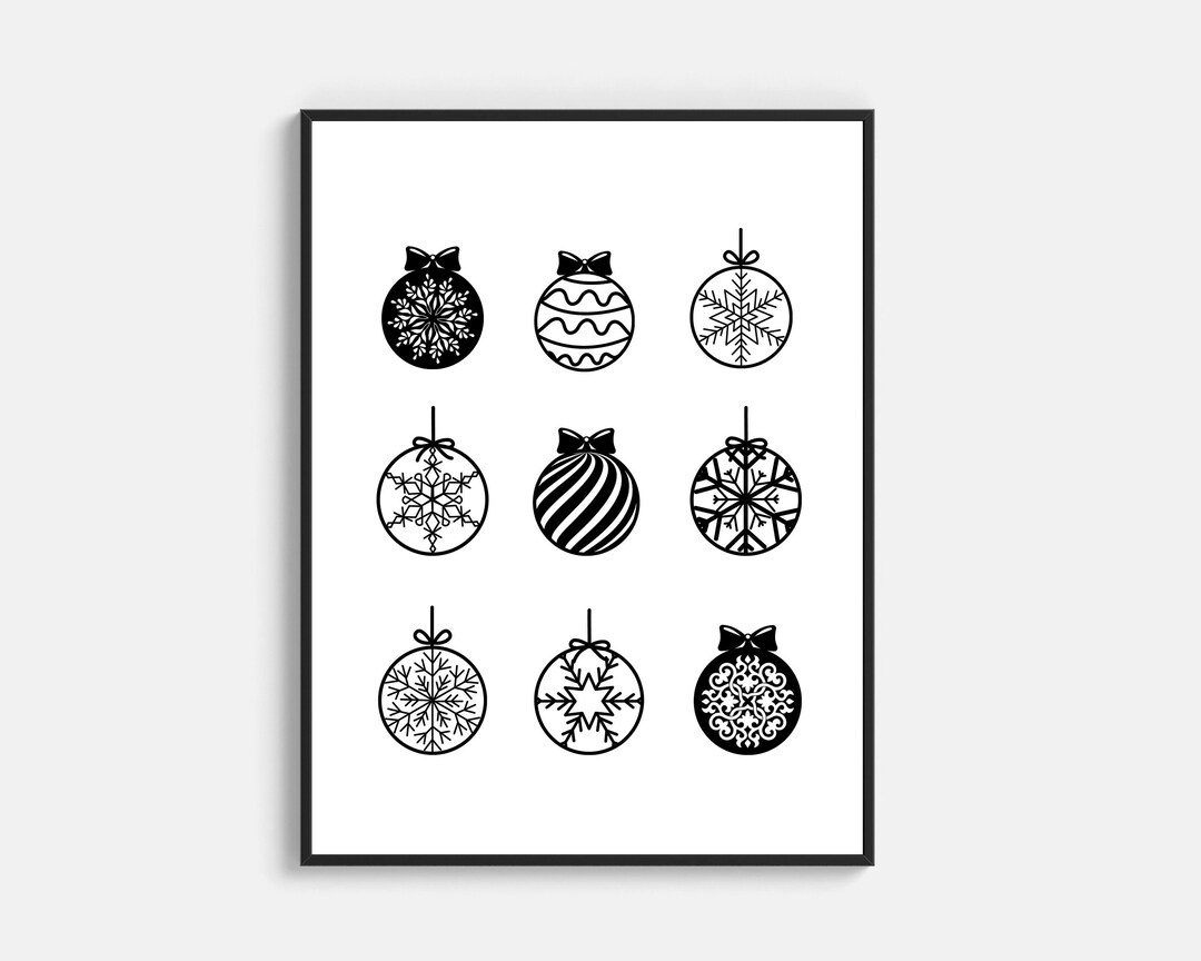 Christmas Baubles Print. Christmas Ornaments Line Drawing Wall Art ...