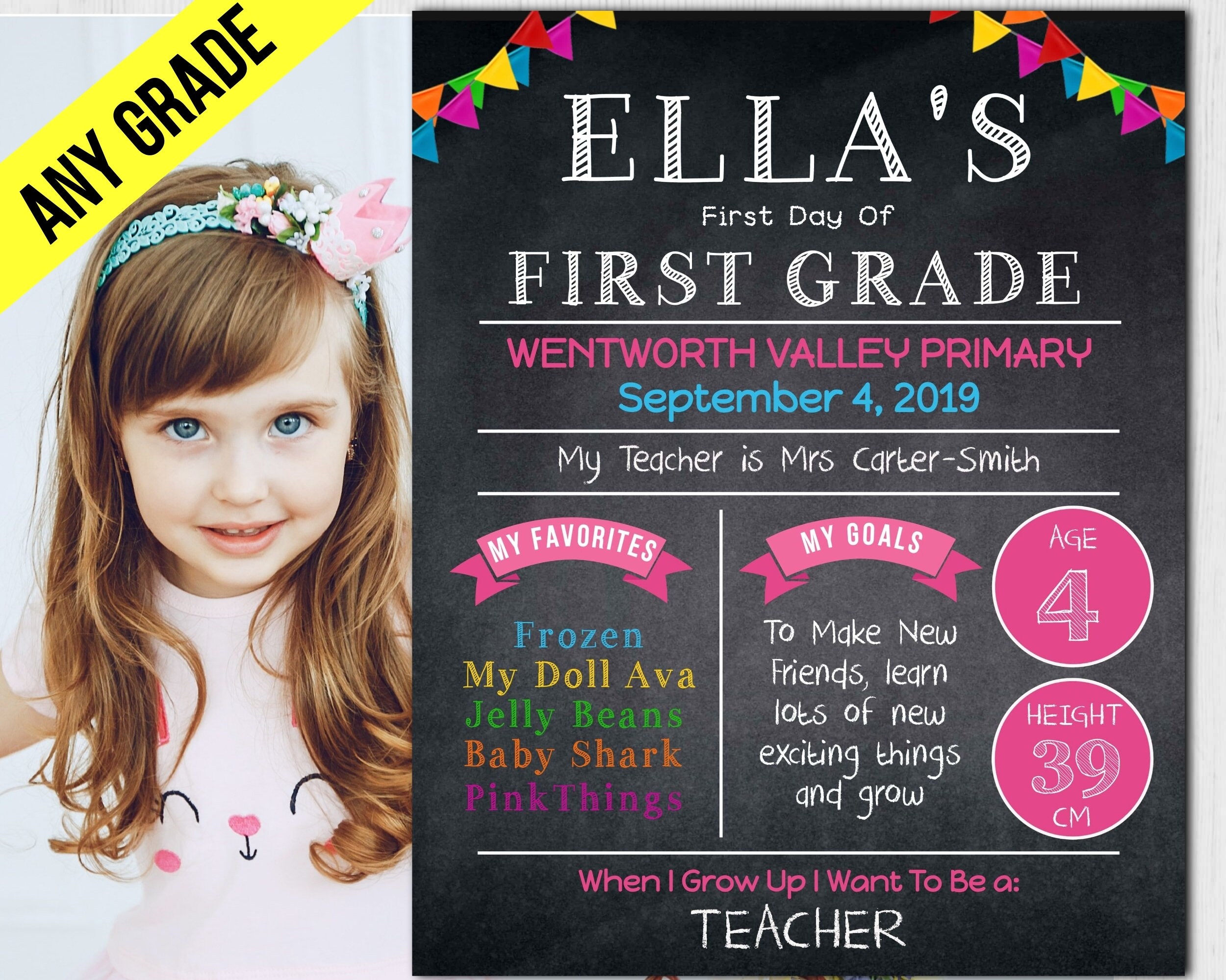 EDITABLE Back To School Photo Prop 1st Day Of School Sign | Etsy