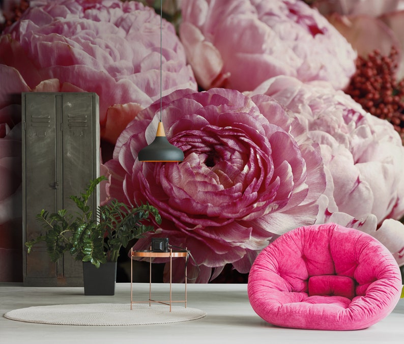 Pink Peony Wall Mural Peel and Stick Wallpaper Self Adhesive | Etsy