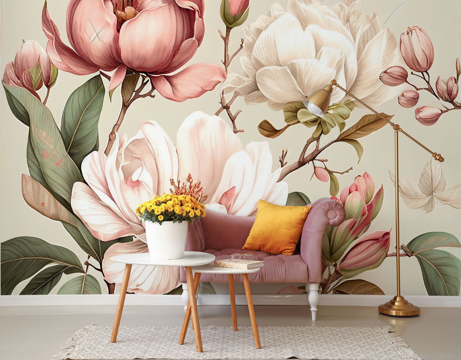 Spring Light Floral Wallpaper Mural Flowers Wallpaper Self - Etsy