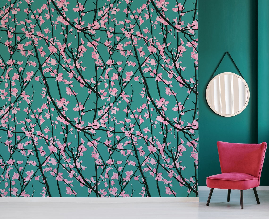 Cherry Tree Wallpaper Peel and Stick Wall Mural With Floral - Etsy