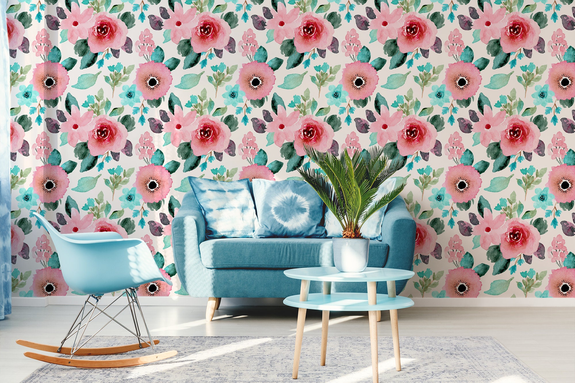 Beautiful removable wallpaper with watercolor flowers peel | Etsy