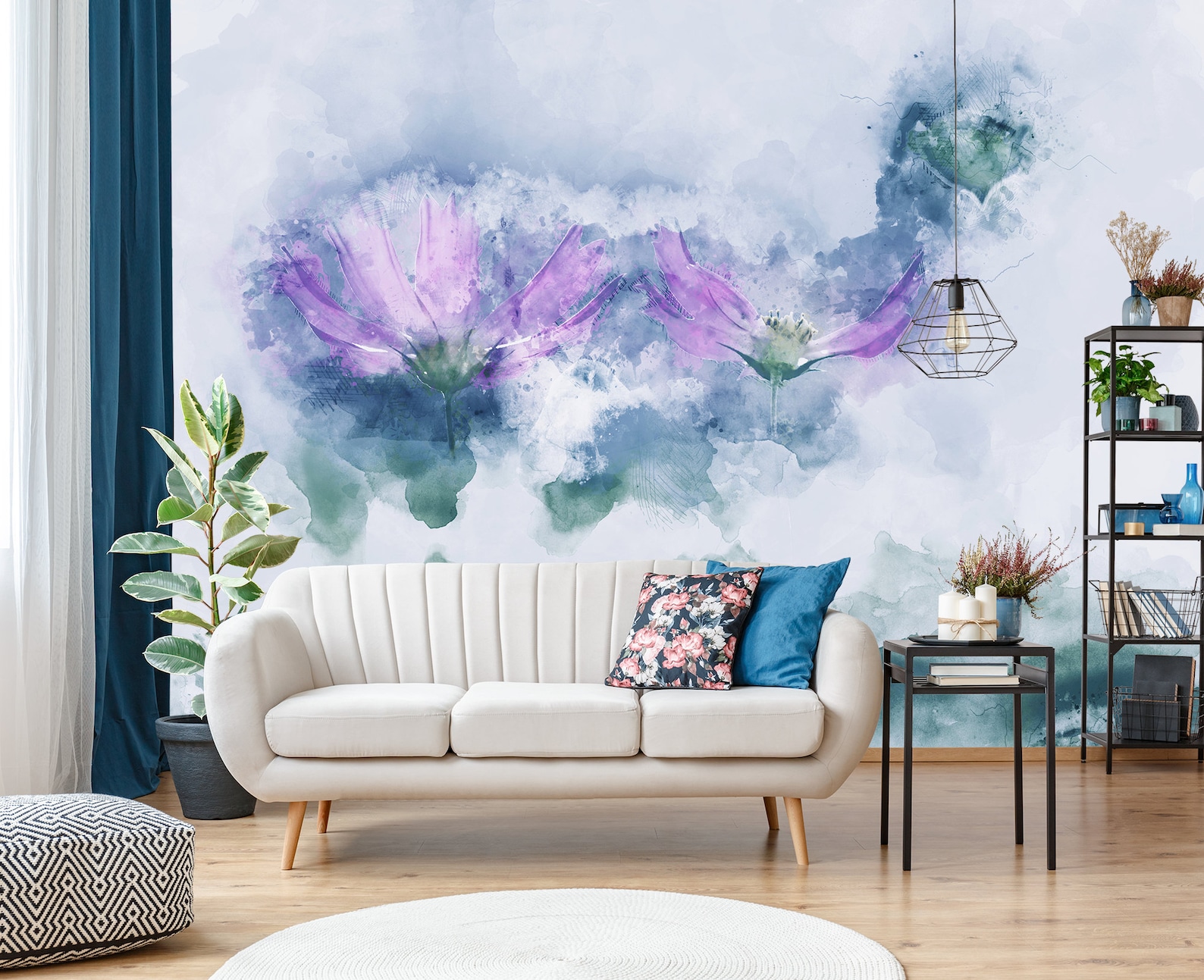 Purple Grey Floral Wallpaper, Self Adhesive Removable Wallpaper ...