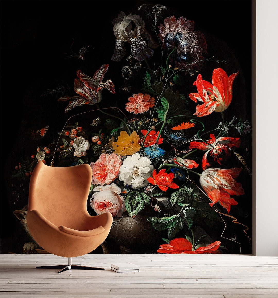 Floral Art Wall Mural With Dutch Painting, Peel and Stick Wallpaper ...