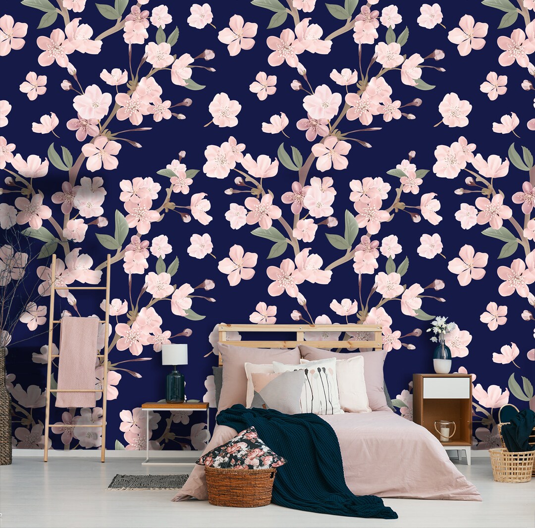 Cherry Flower Wallpaper, Peel and Stick Boho Wallpaper, Nursery ...