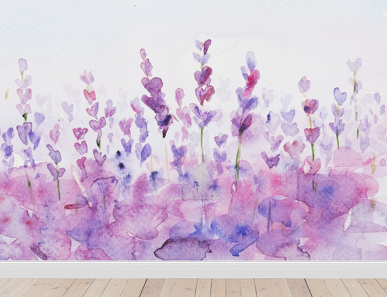 Lavender Wall Mural, Self Adhesive Removable Wallpaper, Watercolor ...