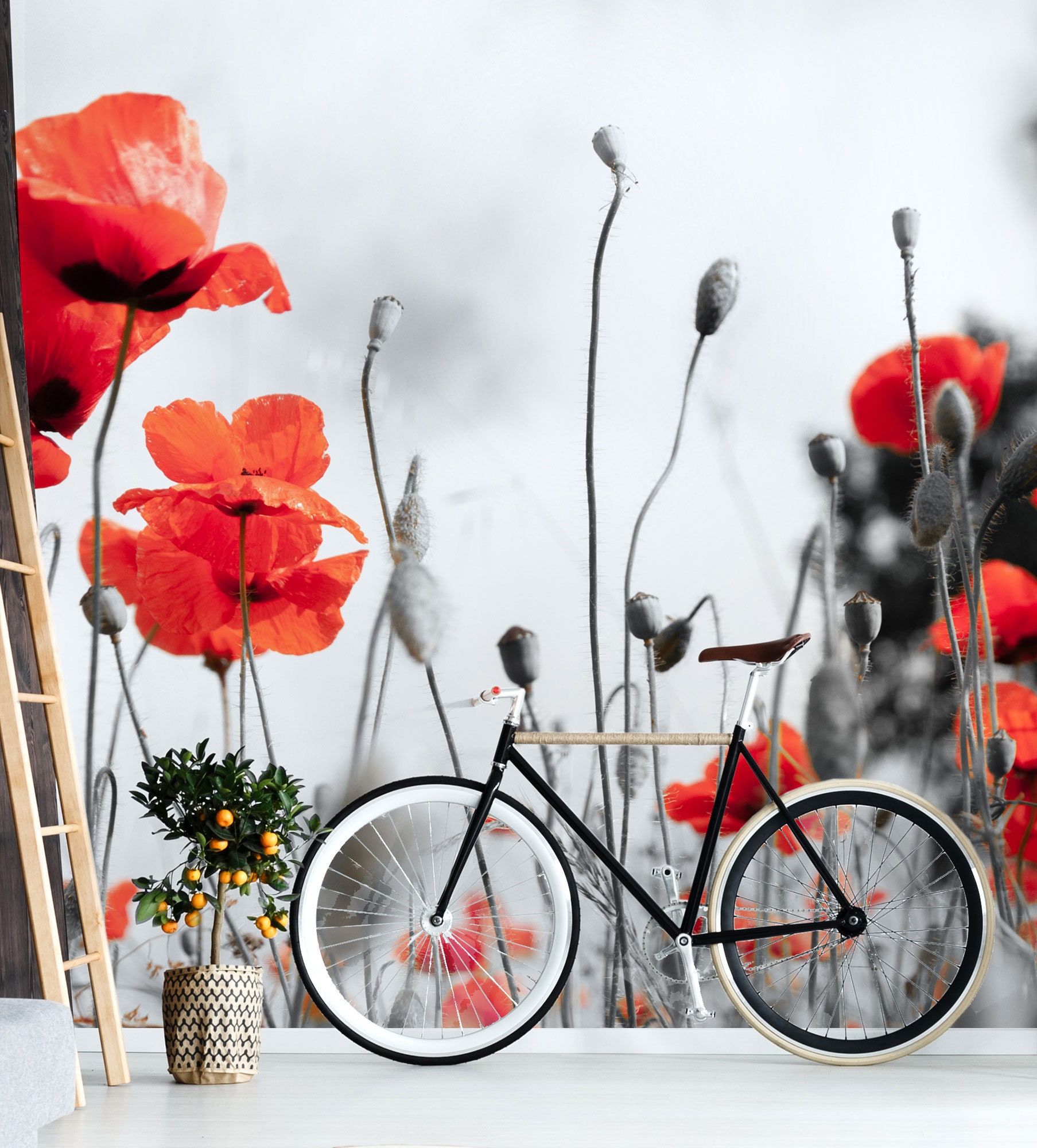 Poppy Field Wallpaper, Peel and Stick, Self Adhesive, Floral Pattern ...