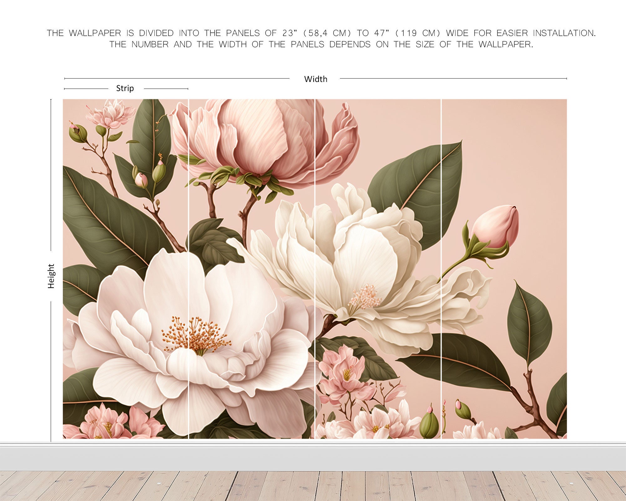 Floral Wall Mural, Bouquet of Flowers Wallpaper, Self Adhesive, Peel ...