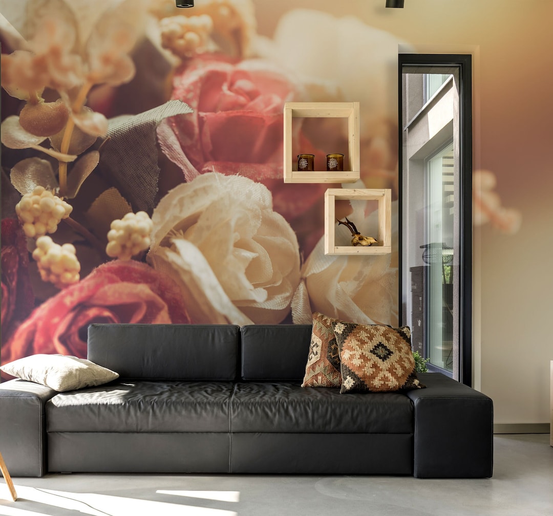 Retro Style Wall Mural With Roses Flower, Self Adhesive Removable ...