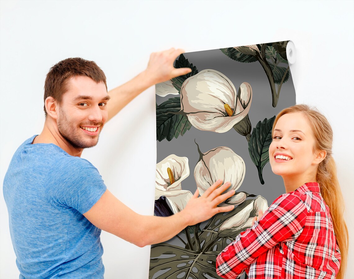 Dark Floral Wallpaper With Blush Toned Rustic Flowers, Peel and Stick ...