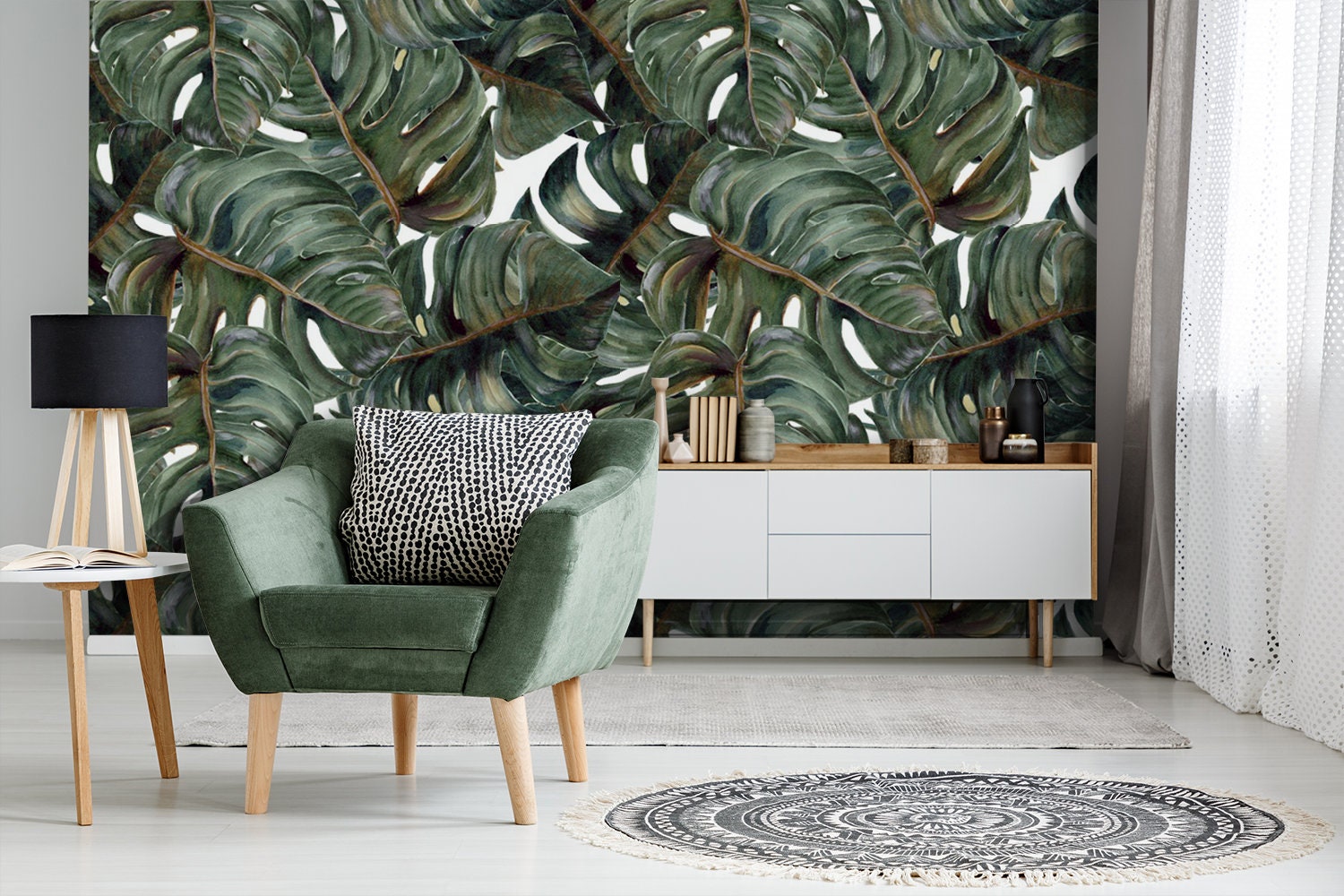 Beautiful monstera wallpaper self adhesive wall mural with | Etsy