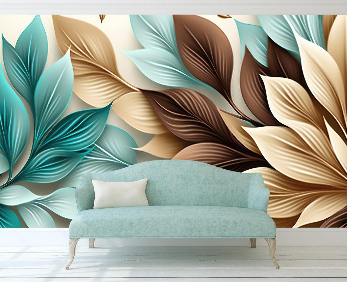 Vintage Colorful Leaves Wallpaper, Botanical Wall Mural, Self Adhesive ...